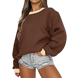 ZESICA Sweatshirt for Women Casual Long Sleeve Crewneck Oversized Pullover Jumper Tunic Tops,Rose,Small