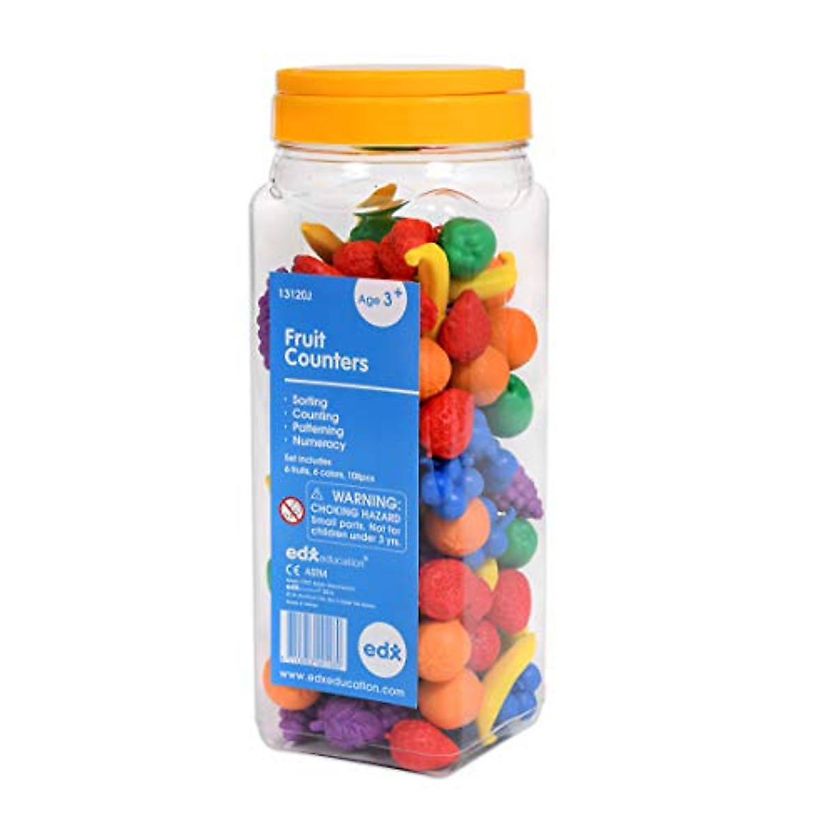 Edx Education Fruit Counters - Set of 108 - Early Math Manipulative for Kids - Teach Beginner Addition and Subtraction - Build Counting, Sorting and Language Skills