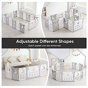 Dripex Baby Playpen, Foldable Playpen for Babies and Toddlers, Adjustable Shape Baby Fence, Safety Play Yard with Gate, Portable Play Area for Indoor or Outdoor (Grey+White,18 Panel)