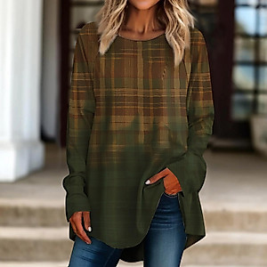Womens Fall Fashion 2024 Blouses for Women Dressy Casual Tunic Tops to wear with Leggings Womens Tops Fall Long Sleeve Mesh Tops for Women Gym Shirts for Women Tshirts（1-Army Green,XX-Large）