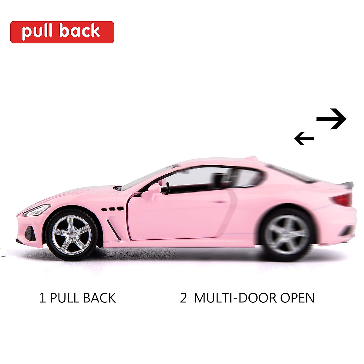 TGRCM-CZ 1/36 Scale Maserat GT Casting Car Model, Zinc Alloy Toy Car for Kids, Pull Back Vehicles Toy Car for Toddlers Kids Boys Girls Gift (Pink)