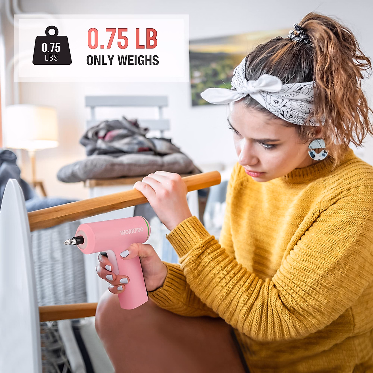 WORKPRO Electric Cordless Screwdriver Set, 4V USB Rechargeable Lithium-ion Battery Power Screwdriver Kit with LED Light, Screw Gun with 28pcs Accessories for Home, Office, Apartment Repair - Pink