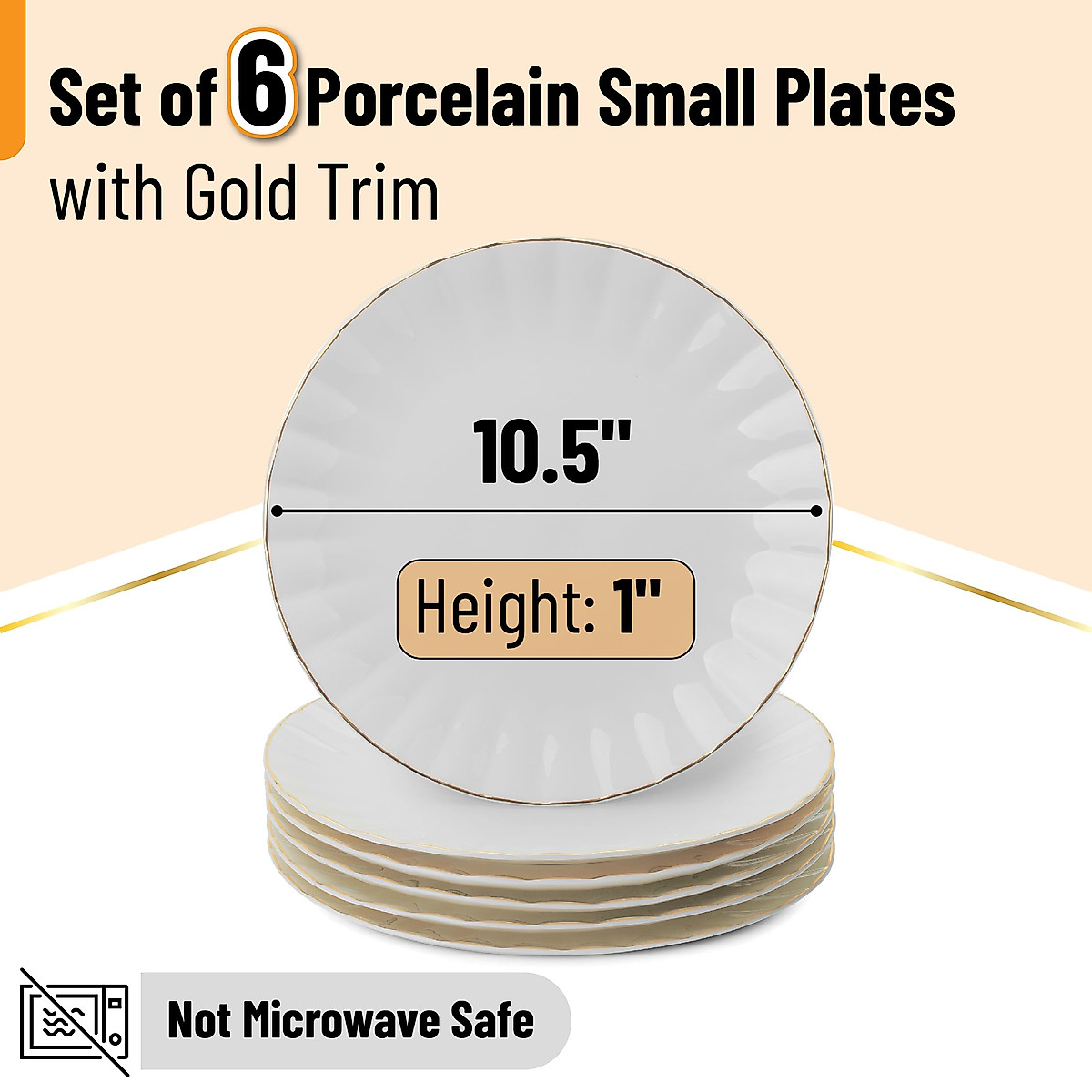 BTaT- Porcelain Dinner Plates with Gold Trim,10.5 inch, Set of 6, White Dinner Plates, White Dinner Plates Bulk, White Plate Set, Plates, Dinner Plates