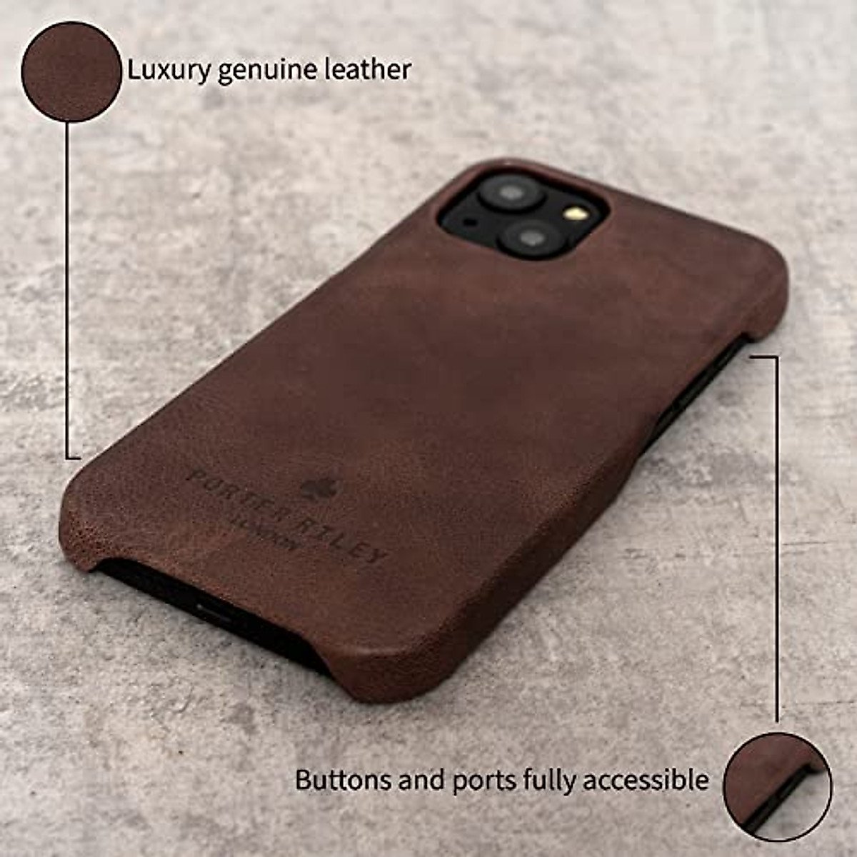 Porter Riley - Leather Case for iPhone 12 Mini (5.4"). Premium Genuine Leather Slimline Back Case (Chocolate Brown)