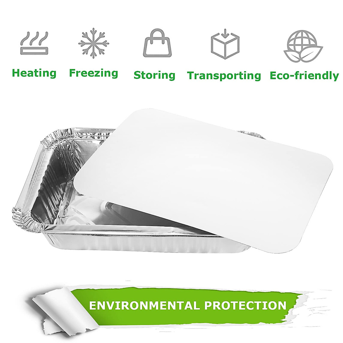 CYEAH 50 Packs Aluminum Foil Pans with Lids 8 x 6 Inch Disposable Foil Pans, 2.25lb Capacity Foil Food Containers with Lids,Disposable Cookware Tin Pans for Baking, Cooking, Heating and Takeout