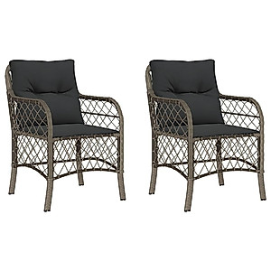 vidaXL Patio Chairs with Cushions - Gray Poly Rattan Outdoor Garden Furniture, Comfortable Seating with Washable Cushion Covers, 23" x 26.4" x 33.9"