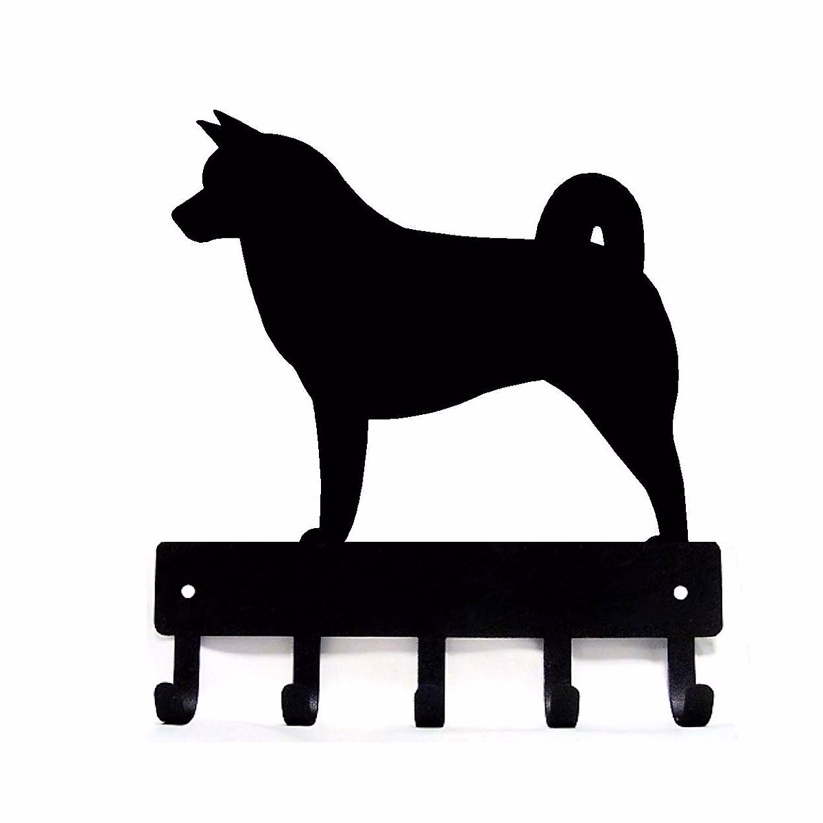 The Metal Peddler Akita Key Holder & Leash Hanger for Wall - Large 9 inch Wide with 5 Hooks - Made in USA