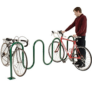 Global Industrial 94"L Wave Bike Rack, Green, Flange Mount, 9-Bike Capacity