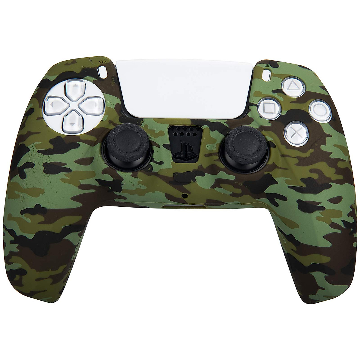 Silicone Gel Controller Cover Skin Protector for PS5 Dualsense Controller, Z&Hveez Controller Camouflage Silicone Covers with 8 FPS Pro Thumb Grip Caps (Red+Green)