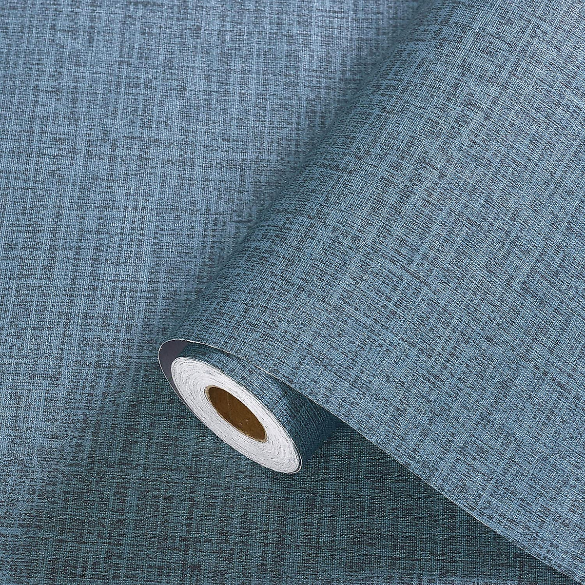 Akywall Blue Peel and Stick Wallpaper Linen Contact Paper for Cabinets Countertops Waterproof Grasscloth Wall Paper for Bedroom Stick on Wallpaper Textured Self Adhesive 78.7in