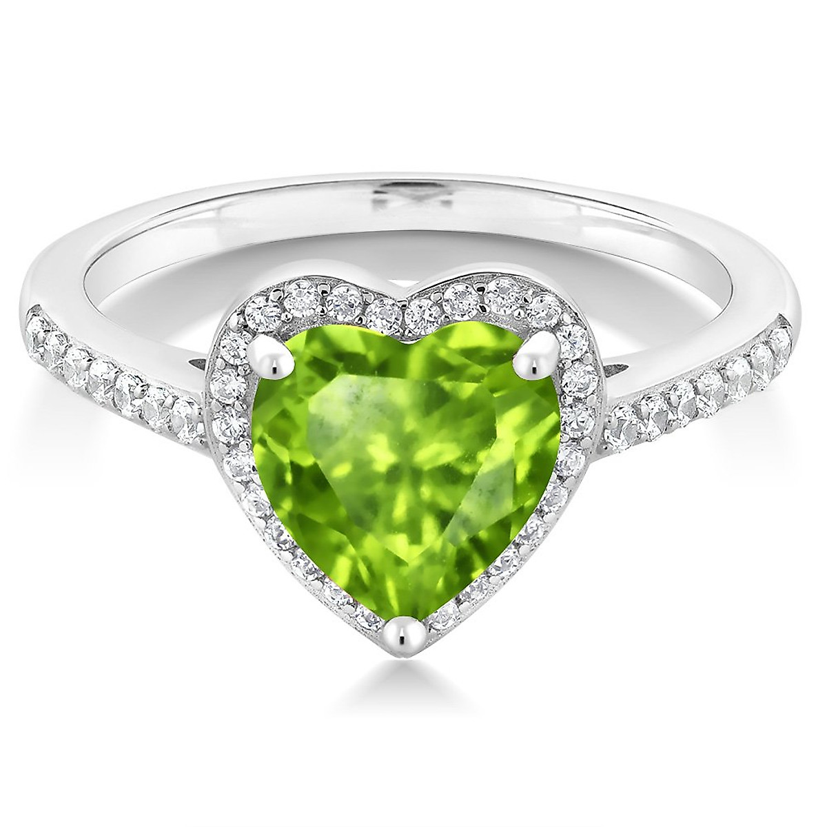 Gem Stone King 1.71 Ct Heart Shape Green Peridot 925 Sterling Silver Engagement Ring (Size 9)