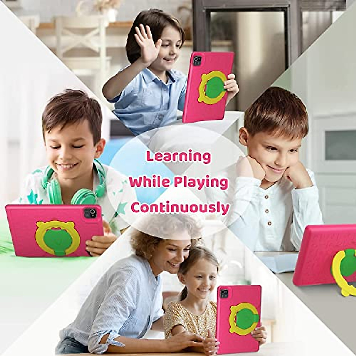 HiGrace Kids Tablet 10 inch - Android 12 Quad core Tablet for Kids (Ages 3-12), 5000mAh, 32GB ROM, Dual Camera, WiFi, Parental Control, Kid-Proof Case-Pink