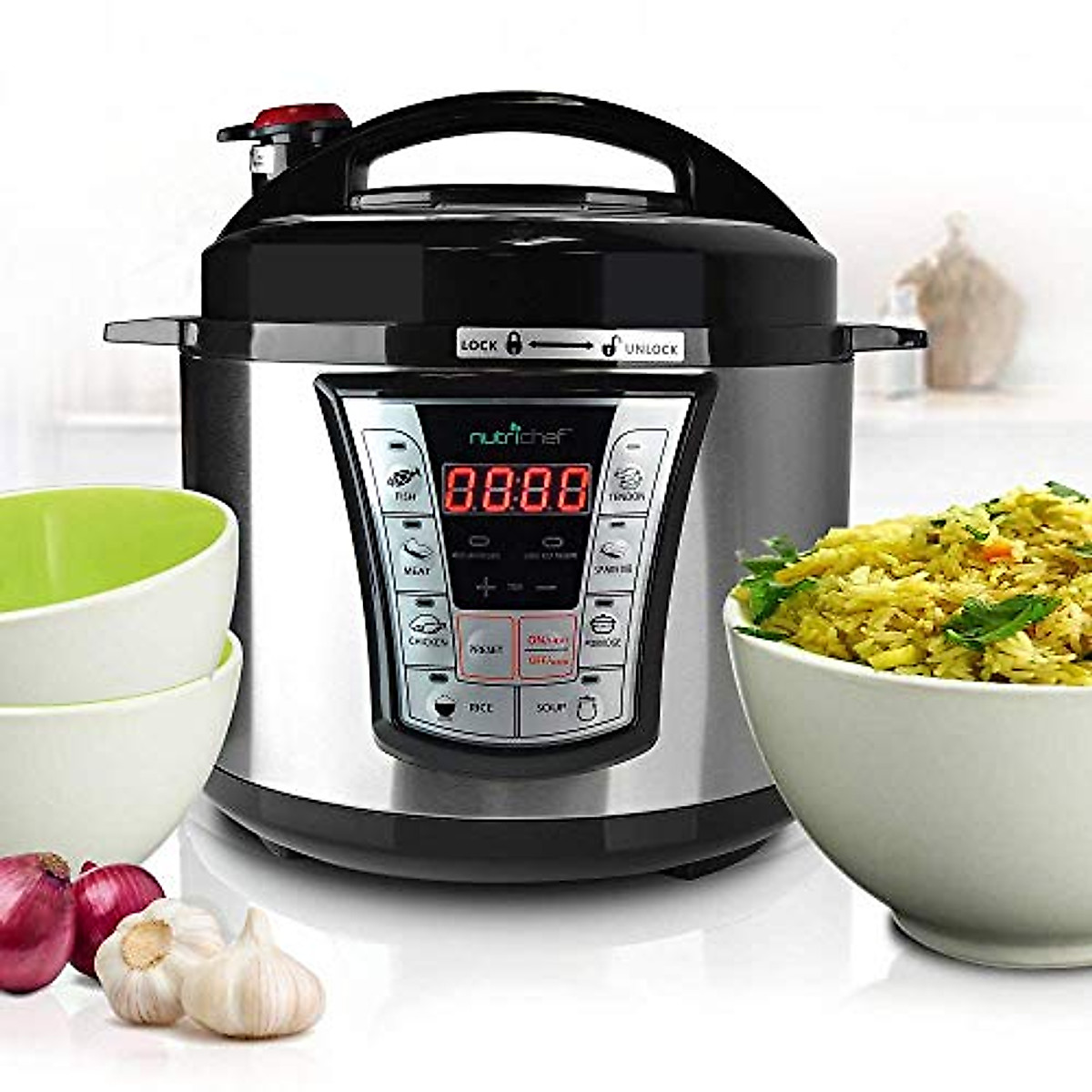 NutriChef Electric Pressure 5 Quart Programmable Multi-Cooker with Digital Display | R Accessory, 5 Qt Capacity, Stainless Steel