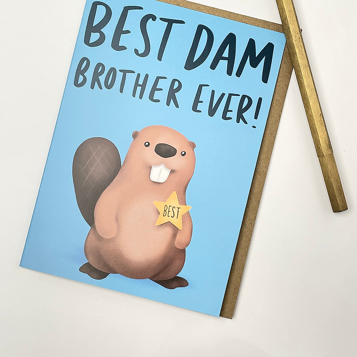 Old English Co. Best Dam Brother Ever Birthday Greeting Card - Beaver Pun Funny Birthday Card for Brother - Cute Card from Sister, Sibling - Thank You Brother Card | Blank Inside with Envelope