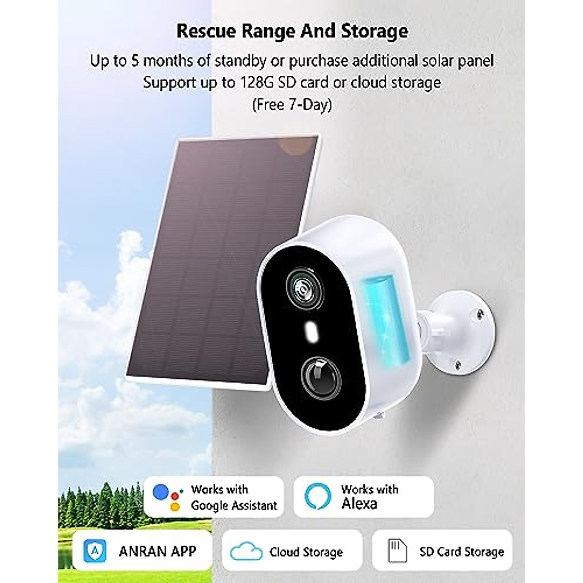 ANRAN Security Cameras Wireless Outdoor, 2K WiFi Surveillance Camera for Home Security, Battery Powered Cameras with Spotlight, Motion Detection, Color Night Vision, Compatible with Alexa, 2 Packs