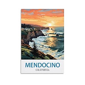 Ndoud Mendocino California Vintage Travel Posters 08x12inch(20x30cm) Wall Art Picture Print Canvas Painting for Living Room Home Decor
