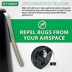 Fly Away - Outdoor Fly Repellent Fan, Outside or Inside Table use, Restaurant, Barbeque, Events, Deter Flies, Wasps, Bees, Other Moscas and Bugs Away, Battery Operated, Tabletop, Hanging Hook.