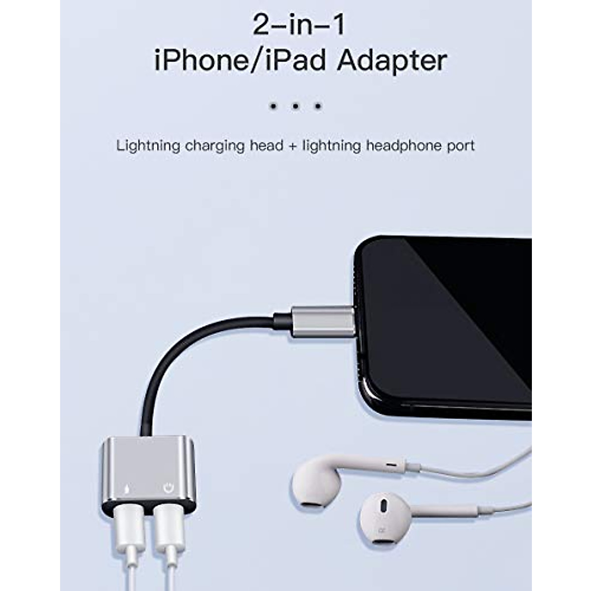 KUULAA iPhone Adapter Dual 2-1 for iPhone 7/7 Plus/ 8/8 Plus/X/XS/11 Pro Max, 2-in-1 Splitter Adapter/Cable for iPhone Audio/Headphone and Charger, Remote Control & Telephone Call Supported (Black)
