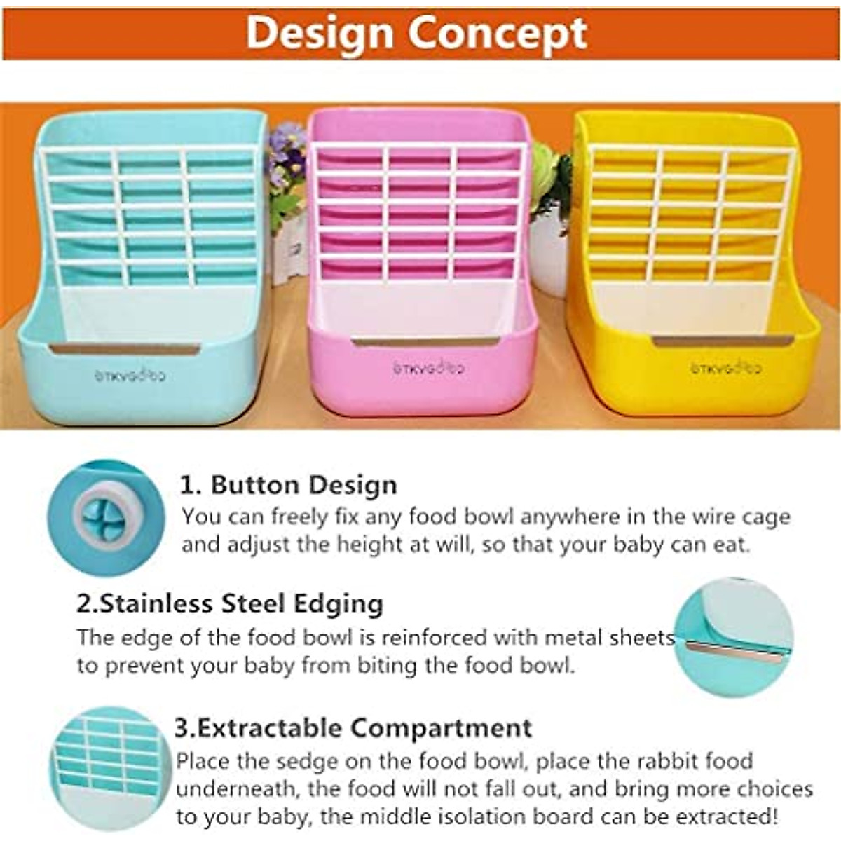 2 in 1 Food Hay Feeder for Guinea Pig, Rabbit Feeder, Indoor Hay Feeder for Guinea Pig, Rabbit, Chinchilla, Feeder Bowls Use for Grass & Food (Blue)