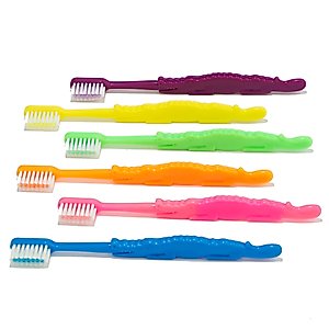Practicon Alligator Child Toothbrush, 26 Tuft, Soft Bristle, Individually Wrapped Toothbrushes, Assorted Colors, Bulk Pack of 144