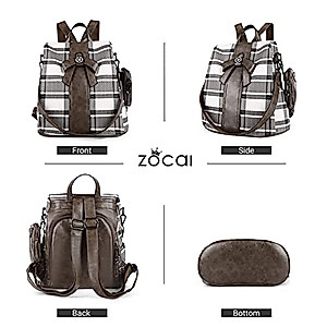 ZOCAI Backpack Purse for Women Fashion Backpack Purses PU Leather Daypacks Anti-Theft Shoulder Bag Satchel Purse(Khaki)