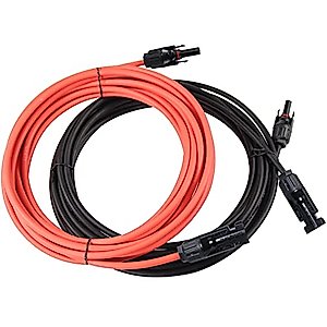 Solar Panel Extension Cable 20FT - 20Feet 10AWG(6mm²) Solar Extension Cable Wire with Female and Male Connector,10Gauge 20FT Black & 20FT Red Solar Panel Wiring for RV Solar Panels, Home, Boat