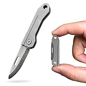 Juzpio Titanium Alloy Small Keychain Knife, Mini Folding Pocket Knife for Women Men, EDC Box Cutter (Titanium Alloy Handle/ 440c Steel Blade)