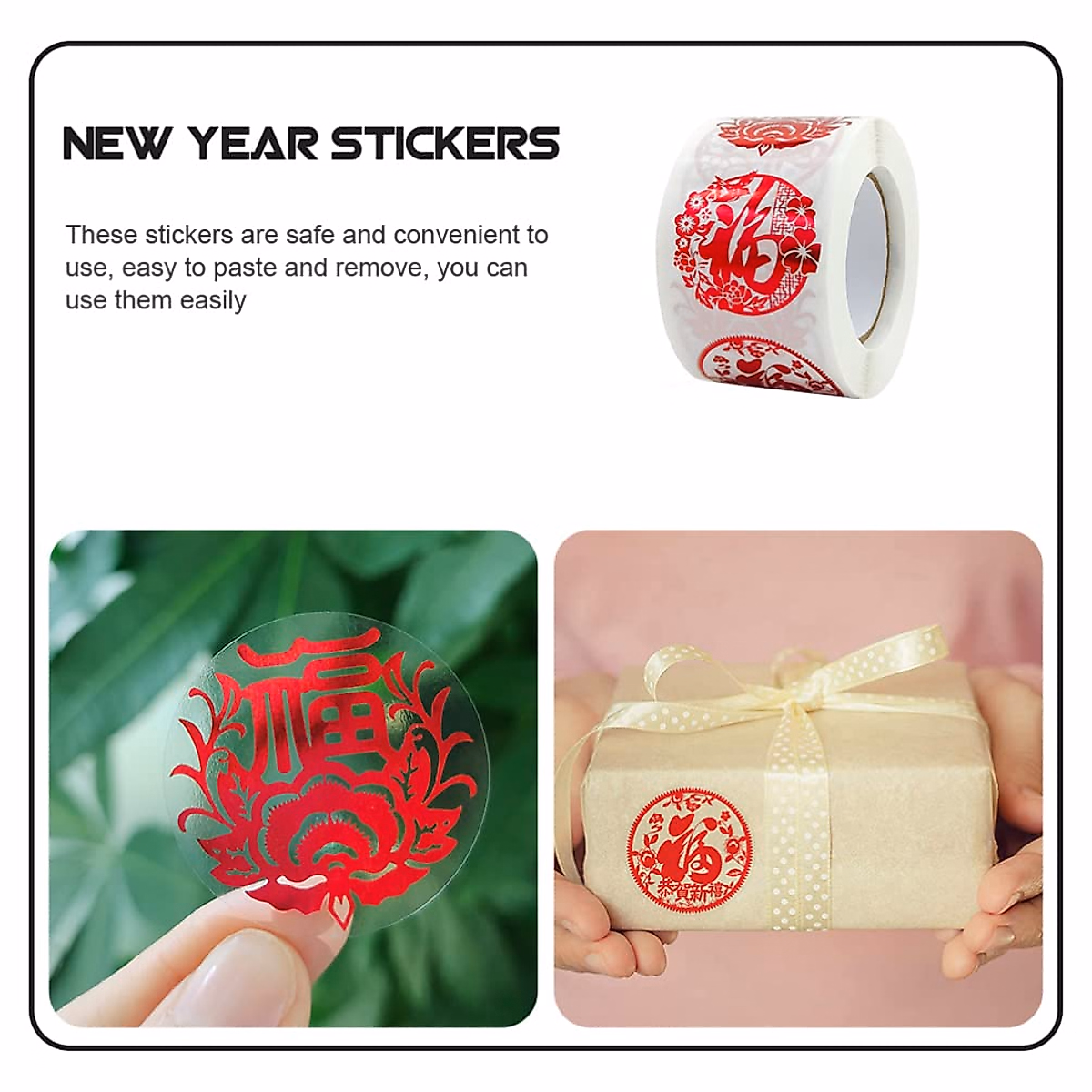 1 Roll Chinese New Year Stickers Lucky Chinese Fu Character Seal Stickers Adhesive Label Spring Festival Party Favor for DIY Crafts Card Envelope Red