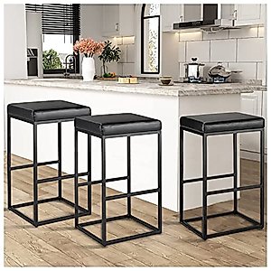 HeuGah Counter Height Bar Stools,30 inch Bar Height Stools,Faux Leather Bar Stools Set of 2,Modern Backless Bar Stools with Upholstered and Metal Steel Frame (30 Inch, Black)