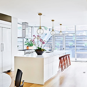 SHAWNKEY Modern Bushed Gold Pendant Light Fixture with Globe Clear Glass Shade Pendant Lighting for Kitchen Island Hanging Lighting