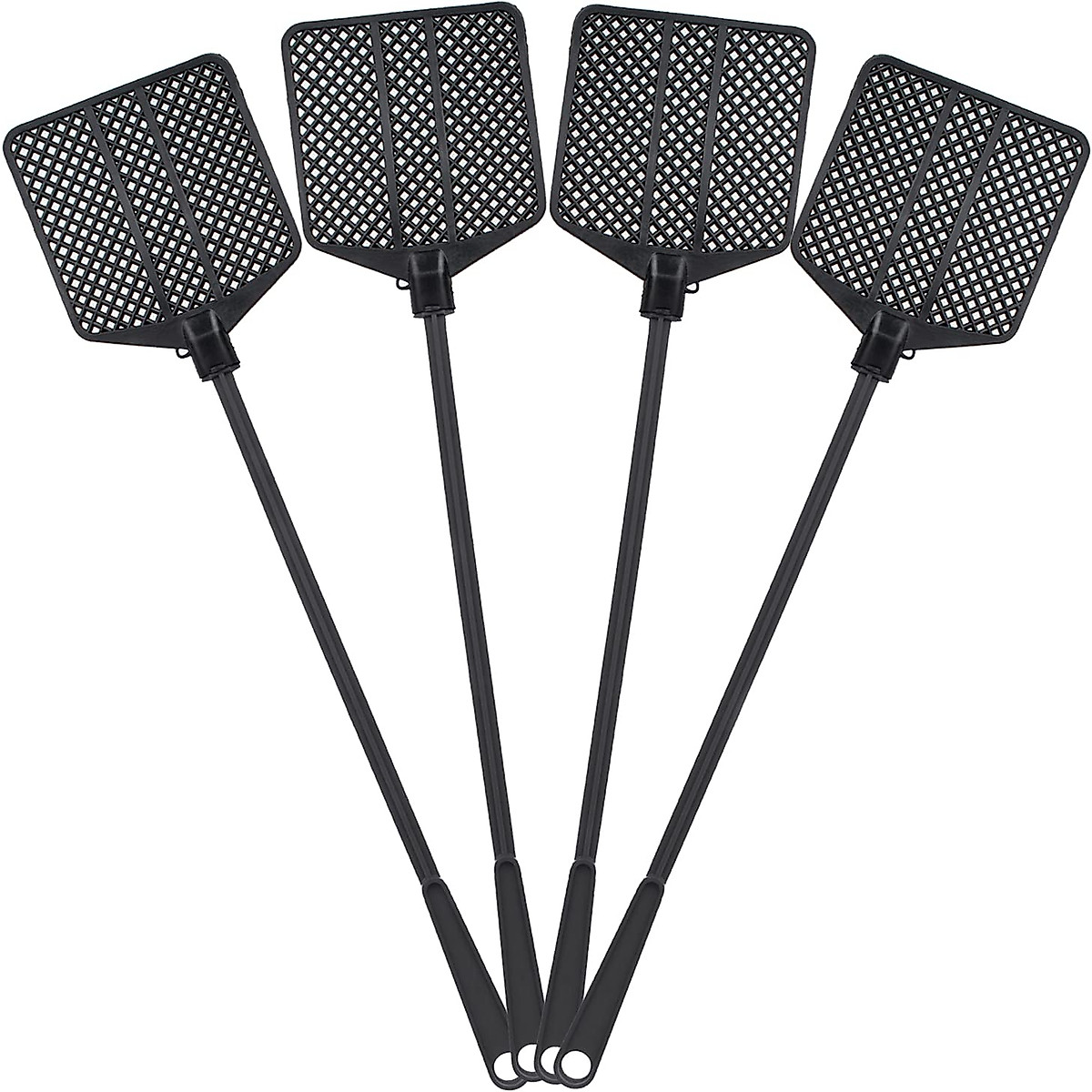 OFXDD Rubber Fly Swatter, Long Fly Swatter Pack, Fly Swatter Heavy Duty, All Black Color (4 Pack)