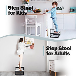 LIANTRAL Step Stool for Adults Kids, 2 Step Stool, Heavy Duty Steel Sturdy Wooden Step Stool Helper, Supports Up to 500lb, Foot Stool, Step Stool for High Bed, Sofa - White