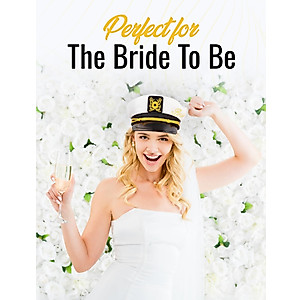 Bachelorette Party Captain's Hat - Cute Bride to Be Nautical Bachelorette Hat | Fun Bridal Shower Accessories Decor Wedding (with Veil) White