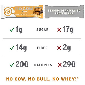 No Cow High Protein Bars, Lemon Meringue - Healthy Snacks, 20g Vegan Protein, High Fiber, Low Sugar, Keto Friendly, Dairy & Gluten Free (12 Count)