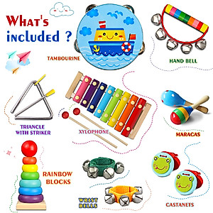 LOOIKOOS Toddler Musical Instruments Set Wooden Percussion Instruments Toy for Kids Baby Preschool Educational Musical Toys for Boys and Girls with Storage Bag
