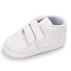 Csfry Newborn Baby Boys' Premium Soft Sole Infant Prewalker Toddler Sneaker Shoes White US4