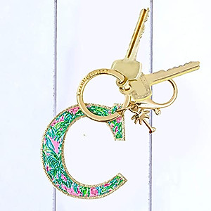 Lilly Pulitzer Leatherette Initial Keychain, Letter Bag Charm for Women, Suite Views (C)