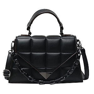 PU Leather Rhombus Pattern Handbag, Chain Shoulder Bag, Solid Color Simple Messenger Bag, Trendy Square BagHandbag Wallet (Black)
