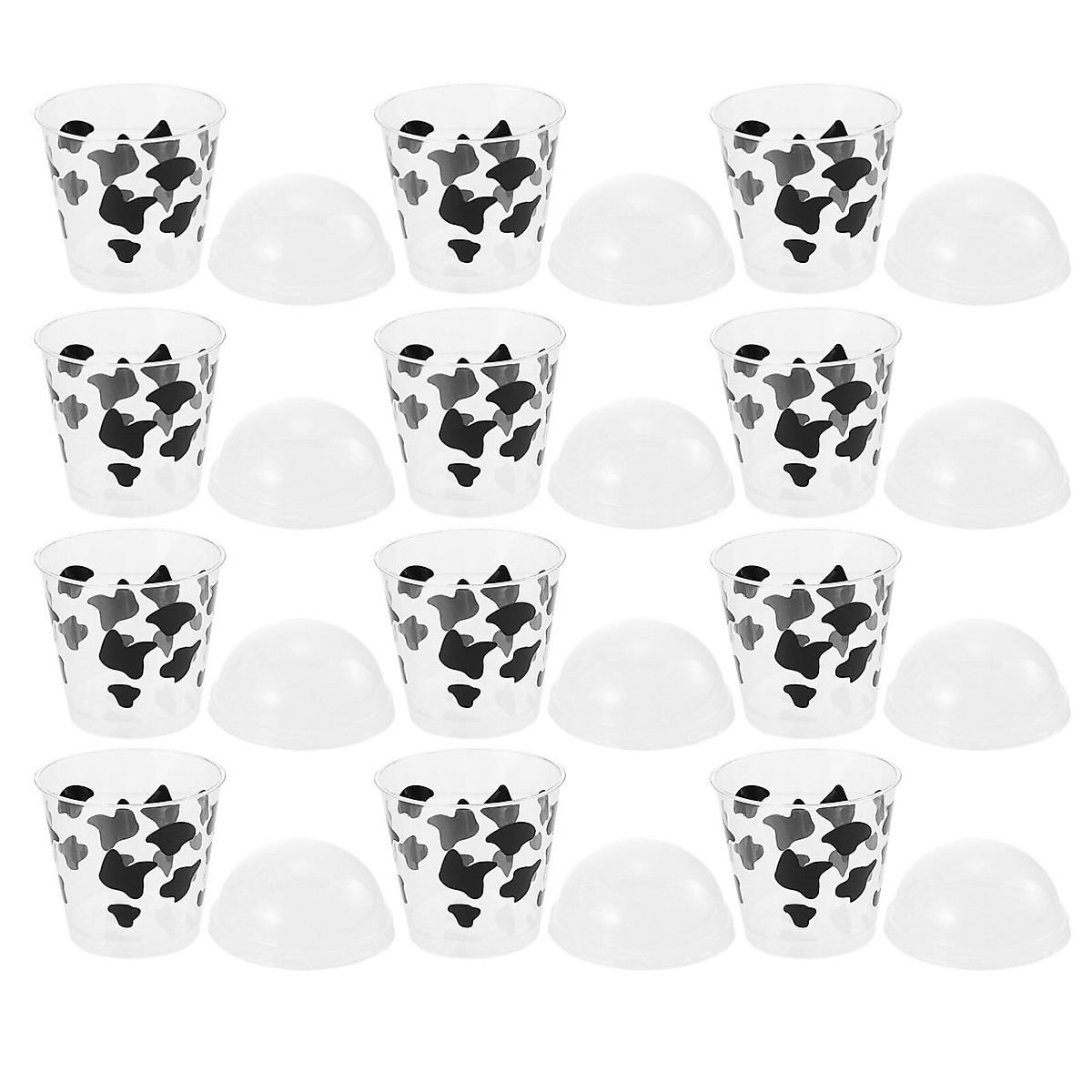 25pcs Clear Plastic Cups with Lids Mini Parfait Cups Dessert Cups Cow Print Yogurt Cups Party Cups for Fruit Ice Cream Clear Plastic Cups with Dome Lids for Home (200ml)