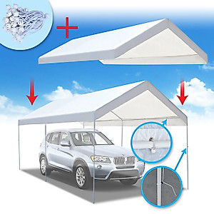 YardGrow 10'x20' Carport Replacement Canopy Cover for Tent Top Garage Shelter Cover with Ball Bungees (Only Cover, Frame is not Included)