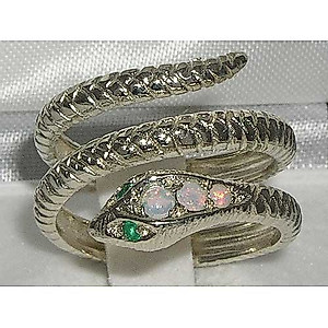 LetsBuyGold 925 Sterling Silver Natural Opal and Emerald Womens Anniversary Ring - Size 8.25