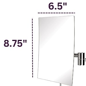 JERDON Wall Mount Makeup Mirror with 5X Magnification - 8.75” x 6.5” Rectangular Mirror Extends 14” – Chrome Finish – Model JRT695C