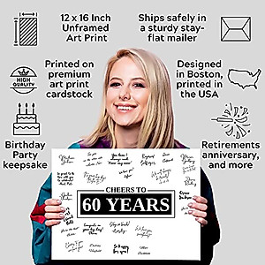 12x16 Black 60th Birthday Decorations for Men or Women, Signing Board Guest Book, Funny 60th Birthday Gifts, Sign in Poster for Sixtieth Birthday, Anniversary, Retirement Decor (12x16 Unframed)