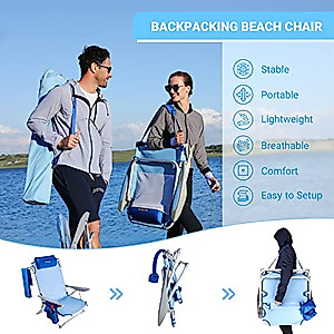 #WEJOY Aluminum Folding Beach Chairs Lightweight Portable Beach Chair Adjustable Lay Flat 4-Position Low Profile Lawn Chairs for Concerts, Sand, Camping Outdoor Chairs with Backpack Strap, Lightblue