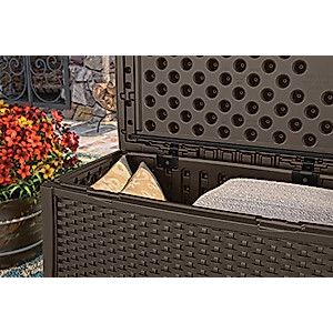 Suncast 30 Gallon Resin Outdoor Patio End Table Storage Box, Java