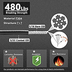 WAYSKA String Light Hanging Kit with 250 Ft Nylon Coated Stainless Steel 304 Wire Rope, String Light Cable with Turnbuckles and Hooks for Patio, Outdoor and Backyard Lighting Accessories