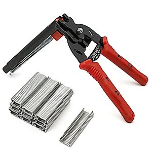 Hog Ring Pliers, Wire Cage Pliers With 600PCS M Clips Pet Cage Clamp Birdcage Cat Dog Chicken Rabbit Animal Cage Building Tools (red)