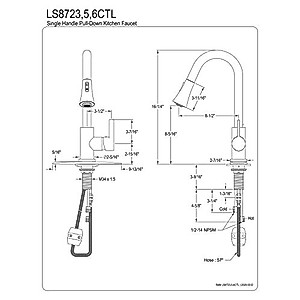 Kingston Brass LS8725CTL Continental Single-Handle Pull-Down Kitchen Faucet, 8-3/8" in Spout Reach, Oil Rubbed Bronze