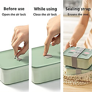 BUYDEEM Ceramic Food Storage Container with Airtight Lid, 28 oz Bento Lunch with Airlock Lid, Stackable Bento Box Microwaveable, Reusable and Dishwasher Safe, for Office Work and Travel, Cozy Greenish