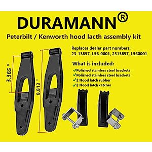 Kenworth Peterbilt Hood Latch assembly kit/set L56-0001 -comes with polished stainless steel brackets